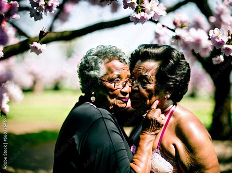 Old Black Lesbian Woman Couple In Lingerie Generative Ai Stock