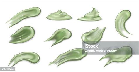 그린 크림 스미어 세트 피부 관리를 위한 천연 보습 젤 사실적인 3d 텍스처 화장품 스폿 0명에 대한 스톡 벡터 아트 및 기타 이미지 Istock