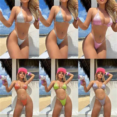 【楽天市場】ビキニ セクシー ブラジリアン 水着 レディース キラキラ ラメ 三角ビキニ 紐 かっこいい マイクロビキニ 蛍光 ピンク 緑