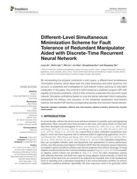 Pdf Different Level Simultaneous Minimization Scheme For Fault Tolerance Of Redundant
