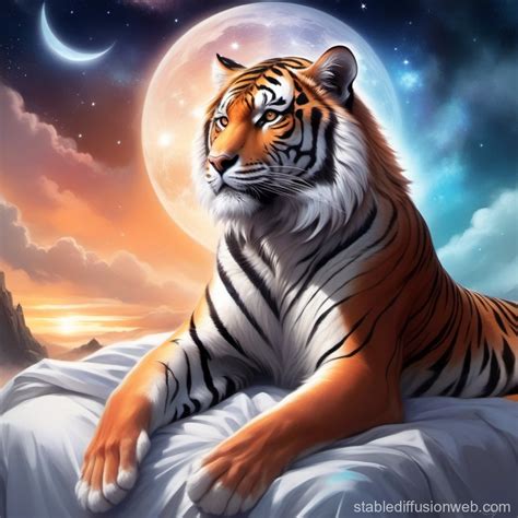 Man In Bed With Colored Tiger Scratches Stable Diffusion Online