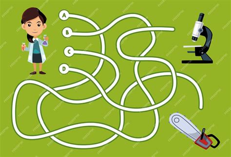 Jogo De Quebra Cabeça De Labirinto Para Crianças Com Microscópio De Cientista De Desenho Animado