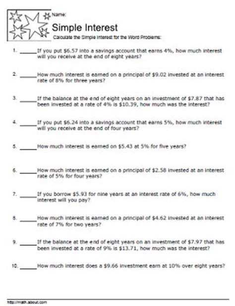 Practice Calculating Simple Interest With Free Worksheets Simple Interest Word Problem