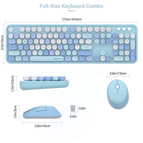 Ubotie Colorful Computer Wireless Keyboards Mouse Combos Typewriter Flexible Keys Office Full