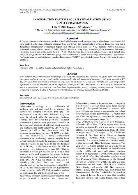 Pdf Information System Security Evaluation Using Cobit 5 Framework