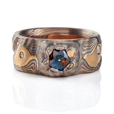 Rugged Mokume Gane Sapphire And Diamond Ring