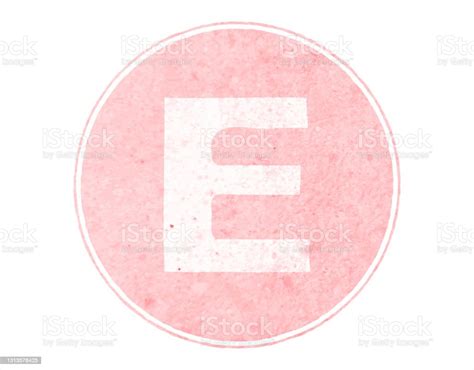 수평 부드러운 퇴색 핑크 컬러 발견 어퍼 케이스 또는 자본 알파벳 또는 문자 빅 E는 흰색 벡터 배경 위에 테두리 또는 프레임 파스텔 라이트 복숭아 원 내부에 둘러싸여