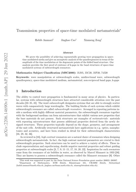 Pdf Transmission Properties Of Space Time Modulated Metamaterials