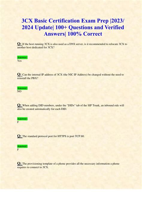 3cx Basic Certification Exam Prep 2023 2024 Update 100 Questions And Verified Answers 100