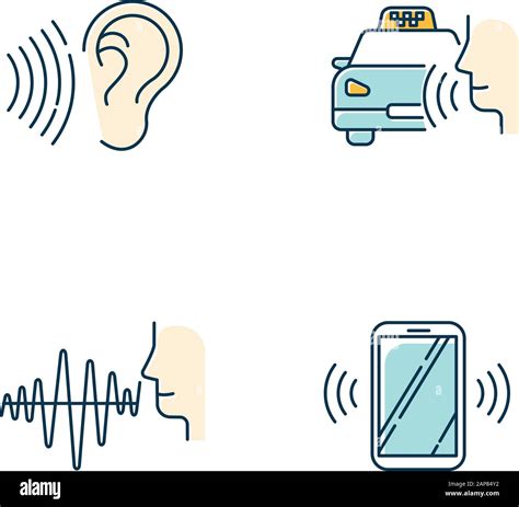 Blue Speech Recognizing Color Icons Set Voice Control Idea Soundwave Voice Command Cab Order