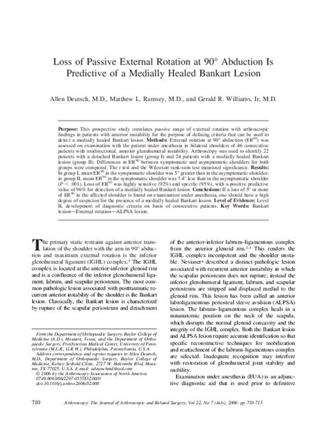 Pdf Loss Of Passive External Rotation At 90° Abduction Is Predictive