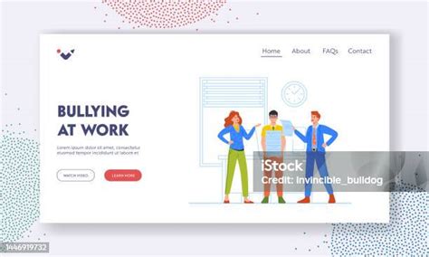 직장에서의 괴롭힘 랜딩 페이지 템플릿입니다 사무실에서 종이 문서 더미를 가진 피해자 남성 캐릭터 정지 표지판에 대한 스톡 벡터