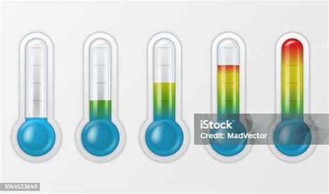 벡터 현실적인 3d 유리 기상학 날씨 온도계 눈금 표시 아이콘 설정 흰색 배경에 고립의 근접 촬영 클립 아트 그래픽 디자인 서식 파일 다른 수준으로 하 고 숫자 및 기호