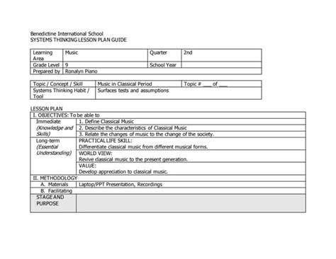 Systems Thinking Lesson Plan For Classical Music Docx