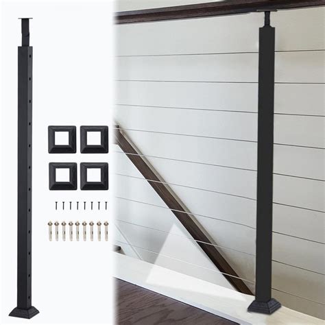 Wzto Railing Kit Carbon Steel Railing Post 4pcs Railing Post Fixed Top Mount Black Stair Railing