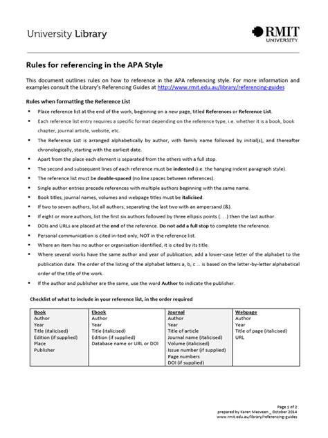 Apa Referencing Rules Pdf Apa Style Bracket