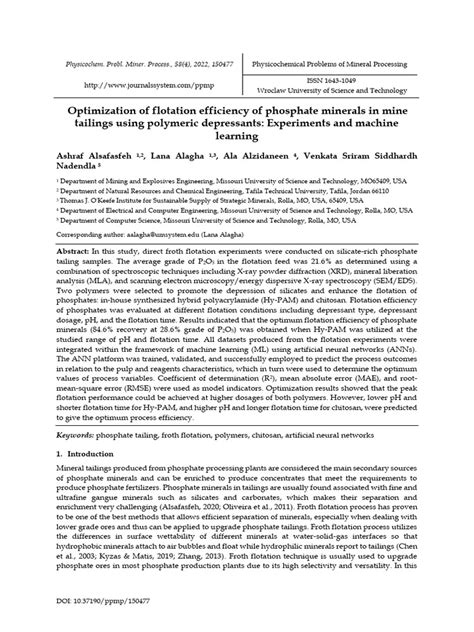 Optimization Of Flotation Efficienc Pdf Artificial Neural Network Minerals