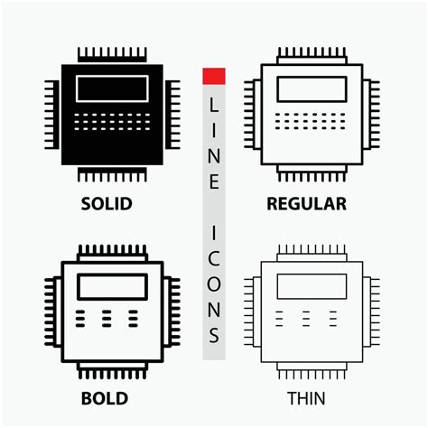 Processor Hardware Computer PC Technology Icon In Thin Regular Bold Line And Glyph Style