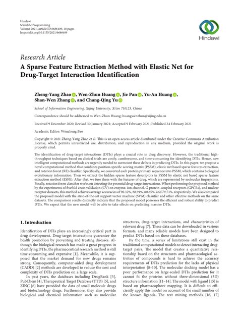 Pdf A Sparse Feature Extraction Method With Elastic Net For Drug Target Interaction Identification