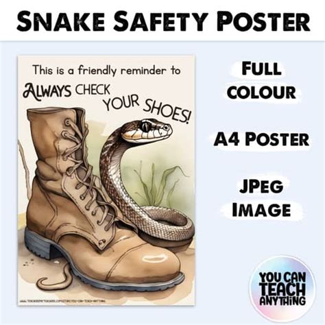 Snake Safety Poster Reminder To Check Shoes For Snakes Health And Safety