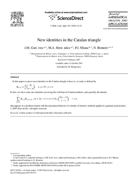 Pdf New Identities In The Catalan Triangle