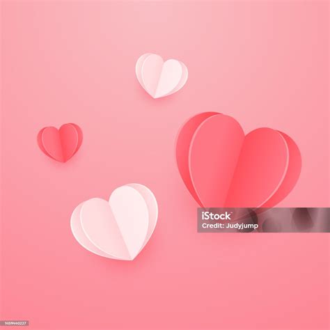 발렌타인 데이는 분홍색 배경에 고립 된 분홍색과 빨간색 그라데이션 하트를 장미로 만들었습니다 벡터 그림입니다 종이 종이 접기
