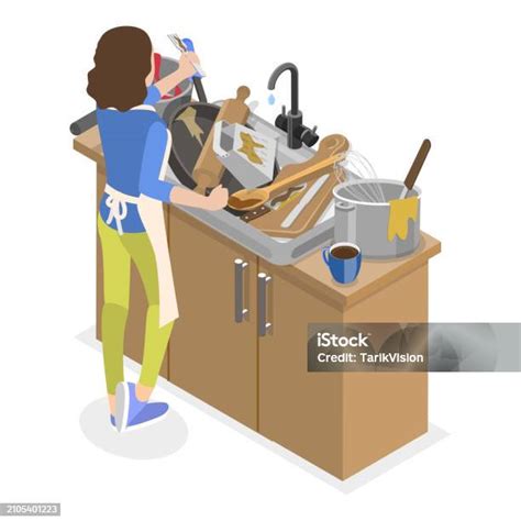 지저분한 대 깨끗한 부엌의 3d 등각 평면 벡터 그림입니다 항목 2 가정 생활에 대한 스톡 벡터 아트 및 기타 이미지 가정 생활 가정 주방 가정의 방 Istock
