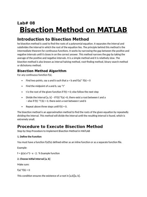 Nm Lab 08 Bisection Method Lab Pdf Theoretical Computer Science