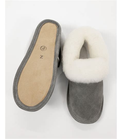 Grey Soft Leather Sole Sheepskin Slippers