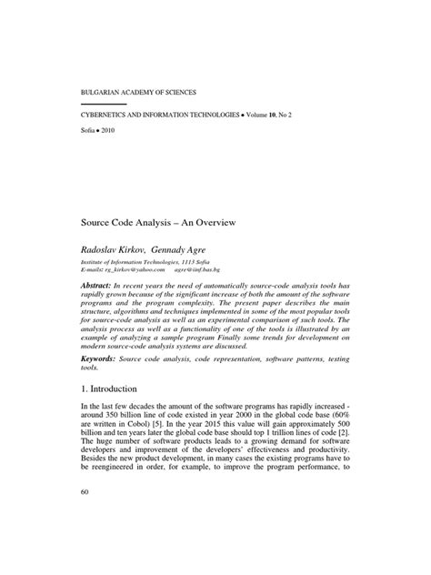 Source Code Analysis An Overview Radoslav Kirkov Gennady Agre Pdf