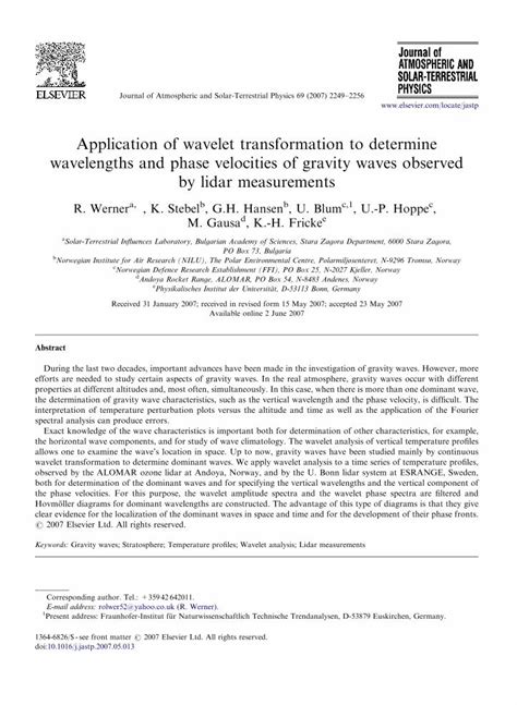 Pdf Application Of Wavelet Transformation To Determine Wavelengths