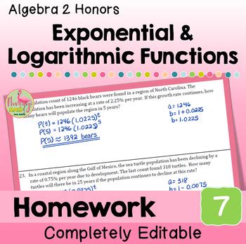 Exponential And Logarithmic Functions Homework Algebra Unit
