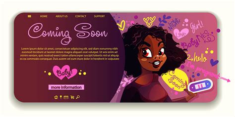 만화 스타일의 웹 페이지 또는 임신 계획 템플릿입니다 젊은 아프리카계 미국인 여성이 텍스트를 위한 공간이 있는 다채로운 추상적인