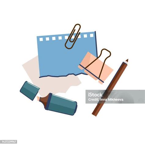 메모 및 미리 알림을 작성하기위한 메모 및 종이 문구가 설정된 문구류 개체 그룹에 대한 스톡 벡터 아트 및 기타 이미지 개체 그룹 고정됨 공란 Istock