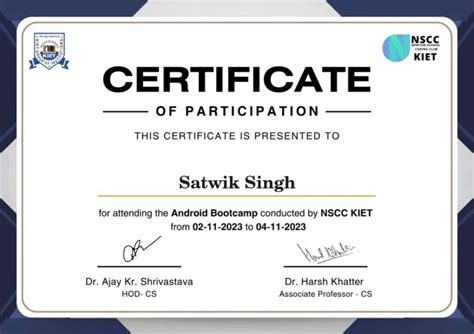 Satwik Singh On Linkedin Successfully Finished Android Development Bootcamp Organised By Nscc Kiet