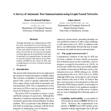 A Survey Of Automatic Text Summarization Using Graph Neural Networks Acl Anthology