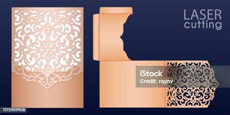 레이저 컷 웨딩 초대장 카드 템플릿 벡터입니다 추상적인 장식포켓 봉투 카드를 엽니다 인사말 카드 초대장 메뉴에 적합합니다 레이저에 대한 스톡 벡터 아트 및 기타 이미지