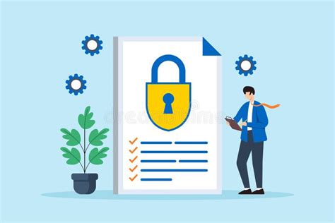 Flat Illustration Of Man Reviewing Security Policies And Protocols To Ensure Compliance With