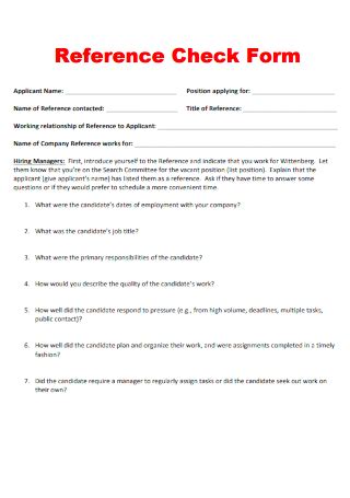 FREE Reference Check Form Samples To Download