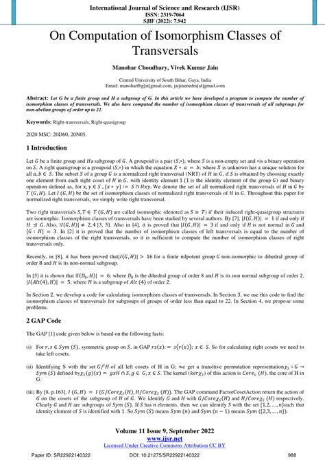 Pdf Licensed Under Creative Commons Attribution Cc By On Computation Of Isomorphism Classes Of