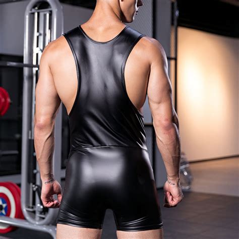 2021 New Mens Sports Vest Suspension Pants Lacquer Leather Underwear