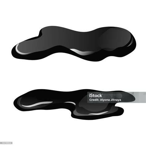 흰색 배경에 격리된 만화 스타일의 기름 방울 웅덩이를 설정합니다 매끄러운 유출 클립 아트 어두운 얼룩 플래시 드롭 벡터 그림 기름 유출에 대한 스톡 벡터 아트 및 기타