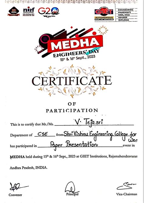 Teja Sri Vithanala On Linkedin Engineersday Giet Paperpresentation