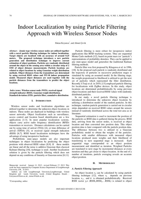 Pdf Indoor Localization By Using Particle Filtering Approach With Wireless Sensor Nodes