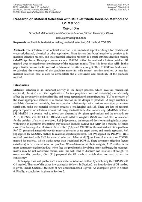Research On Material Selection With Multi Attribute Decision Method And
