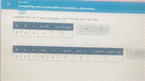 Solved O LOGIC Completing Rows Of Truth Tables Chegg Com