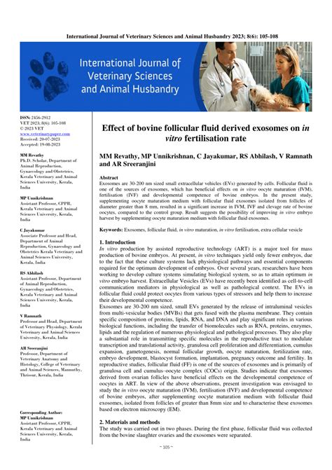 Pdf Effect Of Bovine Follicular Fluid Derived Exosomes On In Vitro