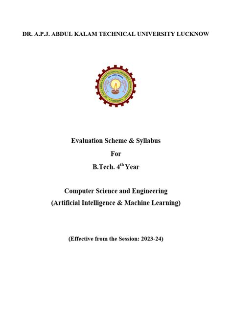 Btech 4th Year Computer Science And Engineering Artificial Intelligence Machine Learning