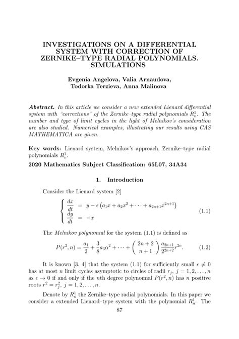 Pdf Investigations On A Differential System With Correction Of