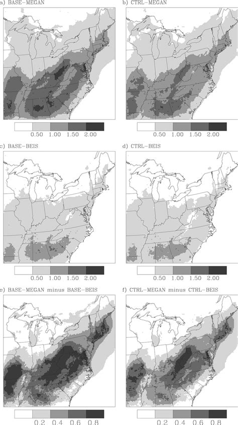 Maps Of Seasonal Average Biogenic Soa Concentrations From The Four